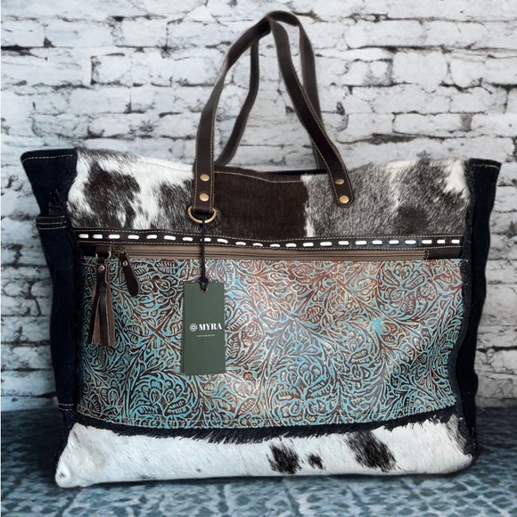 Myra Bag | Bags | New Spring Myra Bag Cowhide Canvas Leather Weekender ...